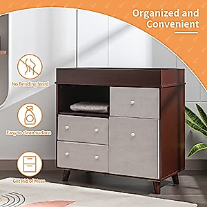 Changing Table Dresser with 3 Drawers, 2 Cabinets, Can be Used as a Dresser Changing Table, a Baby Changing Table Dresser, Changing Table with Drawers (Brown)