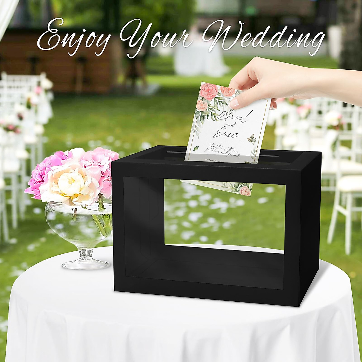 LANLISA Black Card Box for Birthdays Party, Gift Cards Receiving Box Holder for Graduations, Bridal & Baby Showers, Wedding Receptions, Retirements, Anniversaries