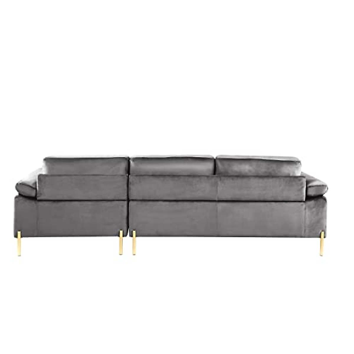 Prohon L-Shaped Sectional Sofa with Velvet Chaise & Gold Metal Legs, Mid-Century Style Modular Couch w/Removable Pillow Arms and Back for Living Room, Bedroom, Office, Gray