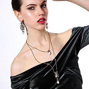 Balirek Beetle Earrings & Necklace Vintage Style Scarab Dangle Earrings Pearls Necklace Abalone Jewelry Sets for Women