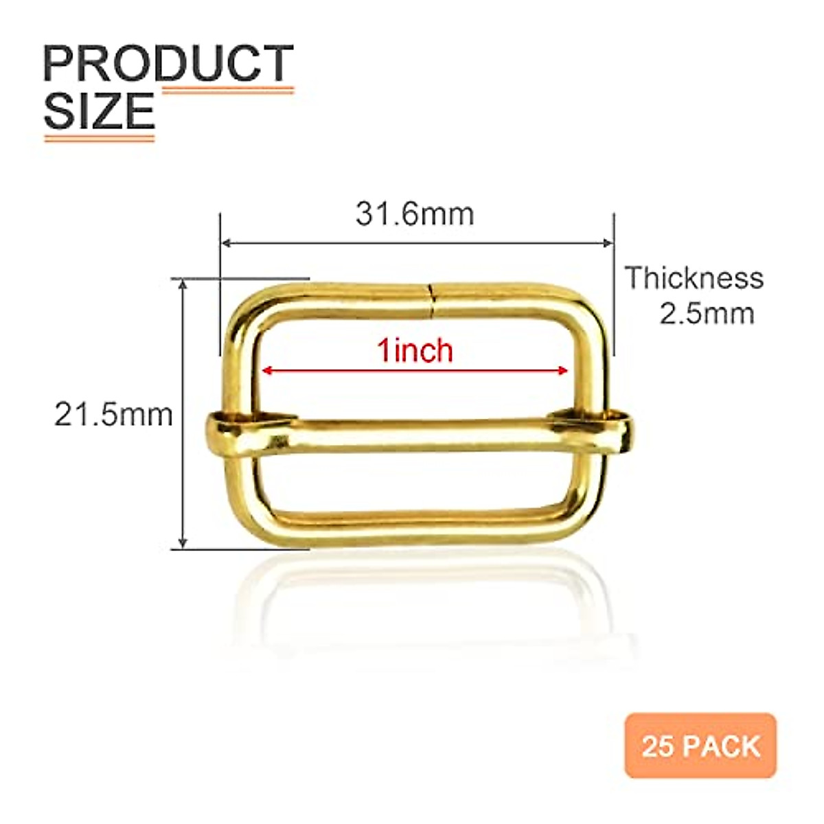 CooBigo 25 Pack 1 Inch Metal Adjustable Slide Buckles Tri-Glide Adjuster Suspender Strap Slider for Purse Bag Hardware Making Supplies Belt Backpack replacement Keeper(Gold)