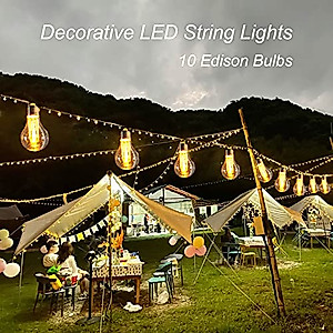 Battery Operated Edison Lights Outdoor String with Timer, 6.56 Ft String of 10 A19 Edison Bulbs, Short Battery Powered Waterproof Plastic Edison String Lights for Hanging Patio Garden (Black Cord)