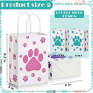 Resurhang 24 Pcs Paw Print Gift Bags with Handle Paper Treat Goodie Dog Gift Bags Dog Birthday Party Favors for Girl Boy Baby Shower, 8.2 x 6 x 3 Inches(Light Pink, Rose Pink, Teal, Purple)