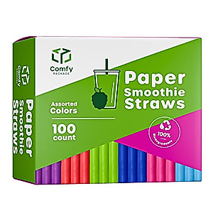 Paper Jumbo Smoothie Straws,100% Biodegradable [100 Pack] Assorted Colors