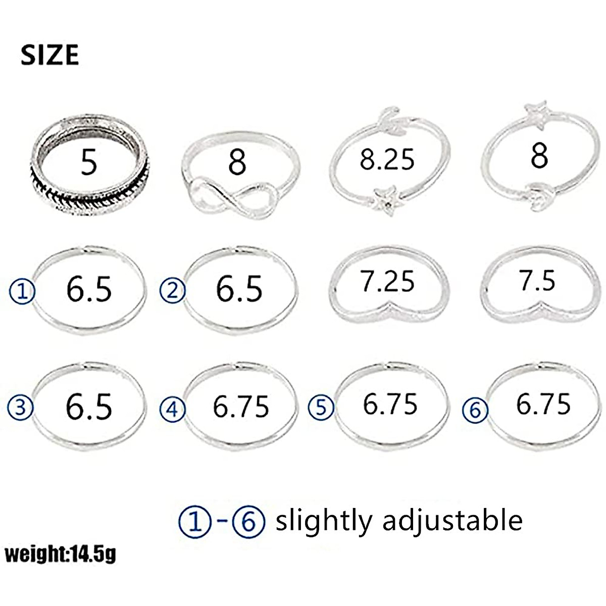 BERYUAN Women 12pcs Rings Silver Rings Women Ring Set Rings Size 5 6 7 8