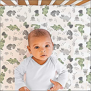 The Peanutshell Dinosaur Fitted Crib Sheet Set for Baby Boys or Girls, 2 Pack Unisex Set