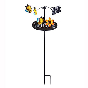 Decorative Honey Bees Metal Wind Spinners for Yard and Garden with Welcome Sign,Lawn Pathway Decoration Metal Kinetic Pinwheels Windmill Whirlygigs(Bees)