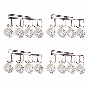 2Pcs Coffee Mug Holder, MODOWEY Durable Under Cabinet Cup Coffee Mug Holder for Kitchen, 8 Hooks Cup Rack Under Shelf - Fit for The Cabinet 1" or Less