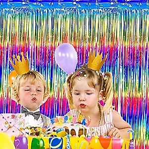 Rainbow Foil Fringe Curtain Backdrop Tinsel Photo Booth Props for Birthday Gay Pride Day Circus Bachelorette Wedding Engagement Bridal Shower Baby Shower Happy New Year Party Decorations - 2 Packs