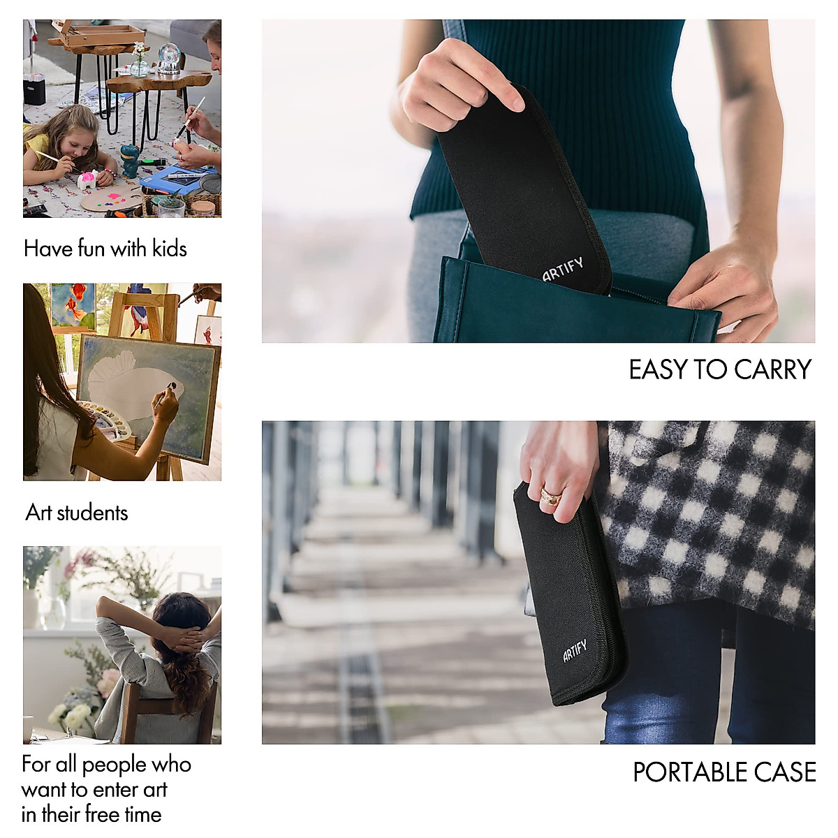 ARTIFY 10 Pieces Paint Brush Set, Intermediate Series, Includes a Carrying Case, Premium Nylon Hair Brushes for Acrylic, Watercolor, Oil and Gouache Painting (White - Premium Nylon Hair)