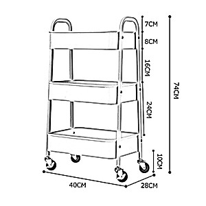 MTYLX Trolley,Cart,Household Multi-Layer Trolleys,Cart Family Restaurant 3 Layers Plus Thick Side Handles Design 360 Degrees Swivel Castors Easy to Clean, 3 Colors,Pink,40X28X74Cm