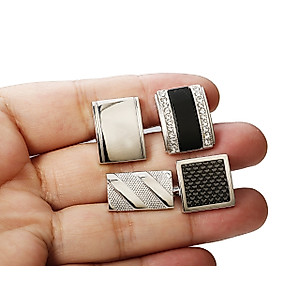 ORAZIO 4 Pairs Cufflinks for Men Cufflinks Set for Groomsman Tuxedo Wedding Silver Tone