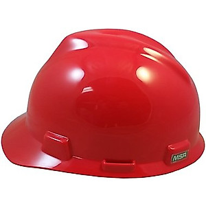 MSA V Cap Style Hard Hats w/FasTrac III Suspensions and Handy Tote Bag - Red