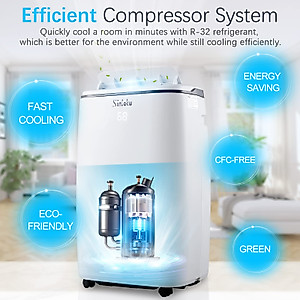 Sinlaku Portable Air Conditioner, Dehumidifier, Fan, for Rooms up to 450 sq ft Enabled 14,000 BTU (10,000 BTU SACC) With Remote Control, Portable 3-in-1 Air Cooler