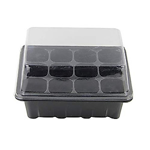 12 Holes Plastic Nursery Pot Grow Container Sprout Plate with Transparent Lids for Gardening Flower Cultivation Planting Containers 5Pcs (Black)