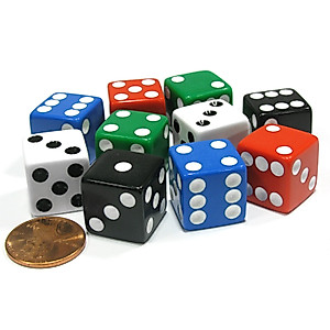 Koplow Games Set of 10 Six Sided Square 16mm D6 Dice - 2 Each of Red White Blue Green Black