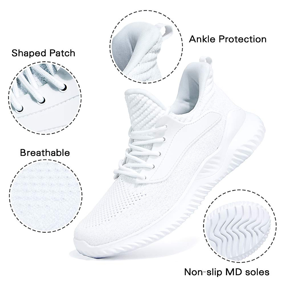 Akk White Sneakers for Women Walking Shoes Comfortable Lightweight Womens Work Casual Tennis Shoes for Gym 10 US White
