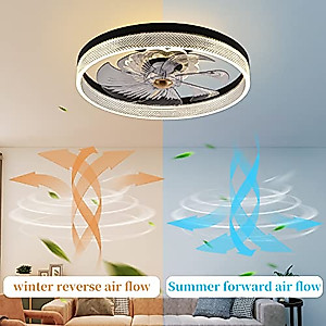 Fszdorj 2023 Upgraded Ceiling Fan F093 Black Ceiling Fans with Lights App & Remote Control, Timing & 3 Led Color Led Ceiling Fan, 6 Wind Speeds Modern Ceiling Fan for Bedroom, Living Room, Small Room