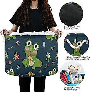 xigua Frog Cotton Rope Storage Basket with Handles Large Baby Laundry Basket Round Collapsible Laundry Basket for Laundry,Toys,Books and Nursery Clothes