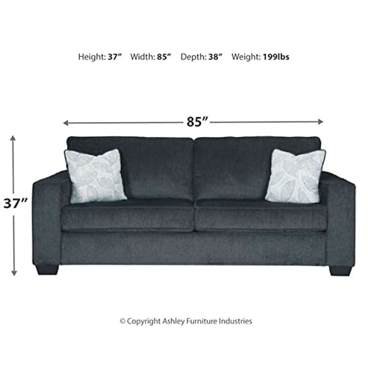 Signature Design by Ashley Altari Modern Queen Sofa Sleeper with 2 Accent Pillows, Dark Gray