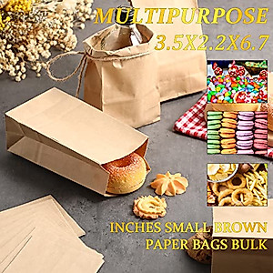 500 PCS Small Brown Paper Bags Bulk 3.5x2.2x6.7 Inches Kraft Popcorn Bags 1LB Mini Paper Bags Durable Snack Bag Party Favor Bags Candy Popcorn Treat Bag Bread Cookie Snack Thank You Gift Wrapping Bag