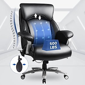 Big and Tall Office Chair 500lbs-Heavy Duty Executive Computer Desk Chair, Ergonomic Chair with Adjustable Lumbar Support and Headrest-Black
