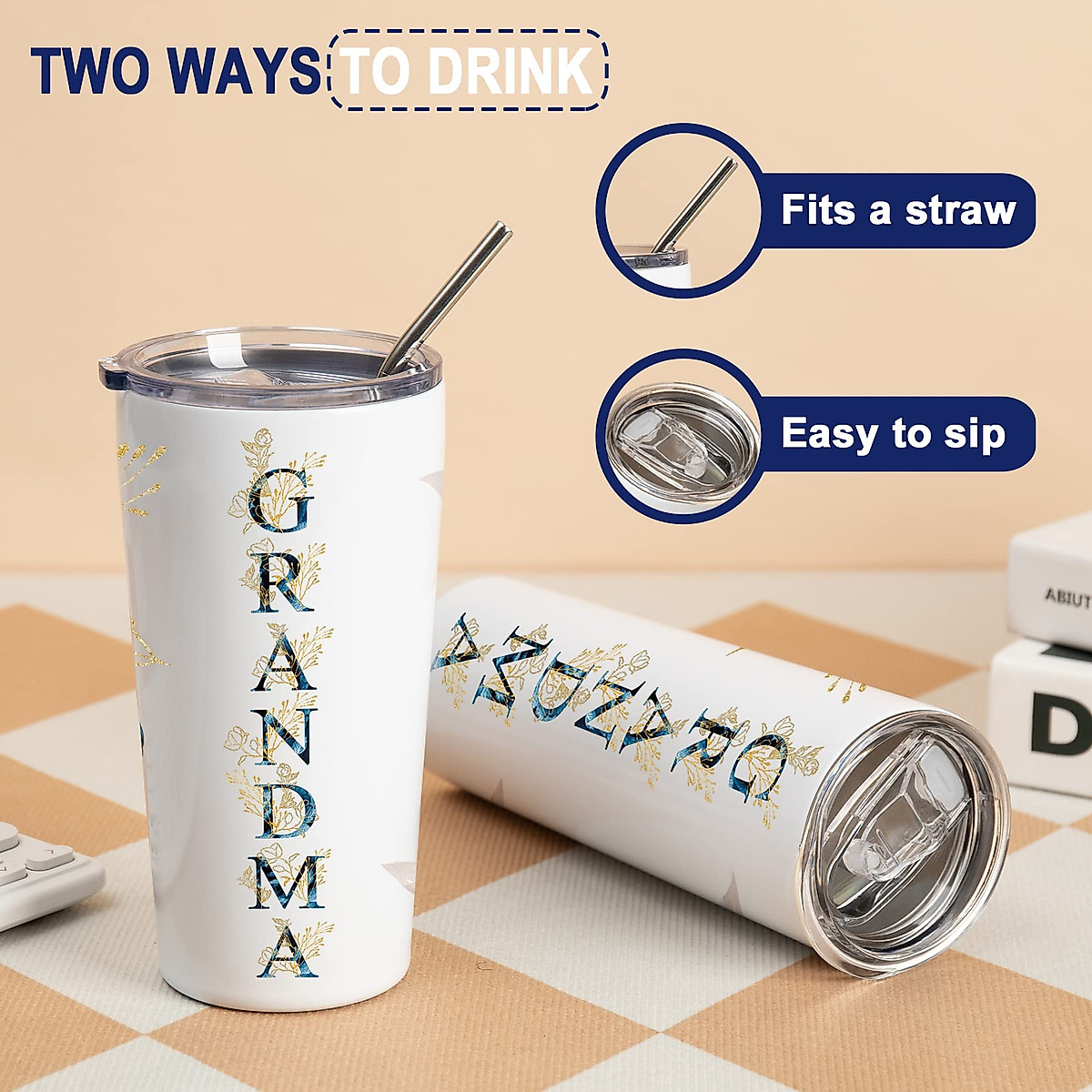 ZOKCC Gifts for Grandma- Best Grandma Stainless Steel Tumbler- Cute Grandma's Mother's Day Birthday Christmas Gifts- Gift for Grammy, Grandmothers, Grandmom from Grandchild Grandson Granddaughter
