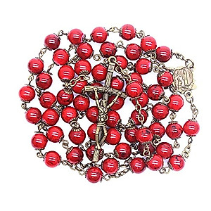 Christmas Deep Red Crystal Beads Rosary Necklace Catholic Prayer Jerusalem Holy Soil Medal Cross Holy Land Antique Religious Rosaries Beads Collection