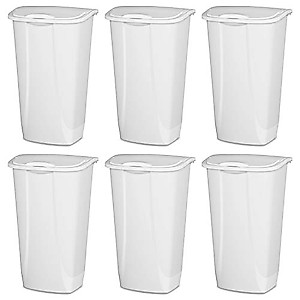 Sterilite 10938006 11 Gallon/42 Liter SwingTop Wastebasket, White, 6-Pack