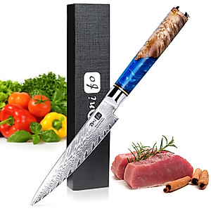 Dnifo Kitchen Utility Knife 5 Inch, Damascus Steel Kitchen Knives -Super Sharp Ultimate All-Purpose Knife for Slicing, Mincing, Chopping - Non-stick Blade and Anti-rusting Forged