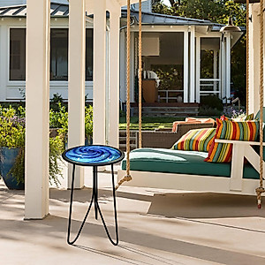 LIFFY Patio Side Table, Small Round End Table, Metal Side Table Outdoor, Small Porch Table for Indoor Balcony Furniture Decor (Blue 12 inch)