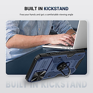 NULETO for iPhone 13 Pro Max & iPhone 12 Pro Max Case: iPhone 13 Pro Max & iPhone 12 Pro Max Case with Stand & Camera Cover - Protective Case Built-in 360° Rotate Ring Kickstand Shockproof - Blue