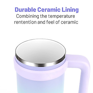 Zukro 20 oz Insulated Tumbler With Handle, Ceramic Interior Coating, No Metallic Aftertaste, Vacuum Stainless Steel Travel Coffee Cup with Lid and Straw, Keep Drinks Hot & Cold For Pure Taste, Checker