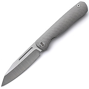 Miguron Knives M Ekry Front Flipper Folding Knife 3.35" Hand Hollow Ground Rubbed CPM-20CV Satin Blade Sandblasting Titanium Handle Camping Hiking Pocket Knife MGR-617GY