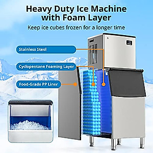 Zstar Commercial Ice Machine, 350 Lbs/24H Ice Maker Machine with 220 Lbs Ice Storage, Industrial Air Cooled Modular Ice Machine, Freestanding Stainless Steel Ice Maker for Commercial and Home Use