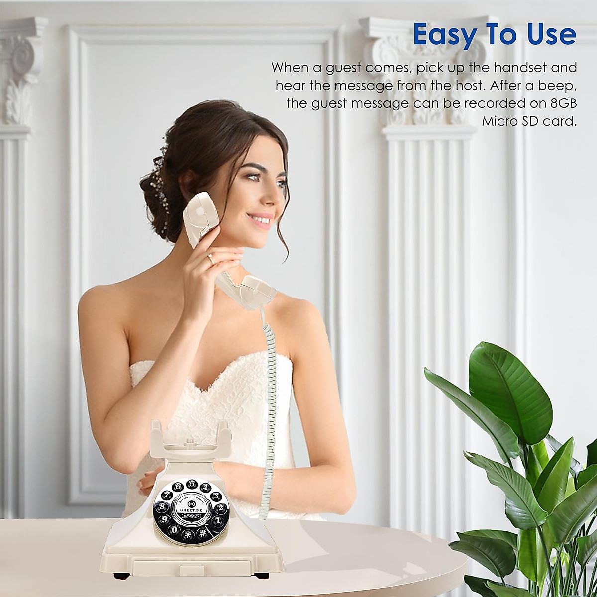 Audio Guest Book Phone Audio GuestBook Weddings Phones Record Customized Audio Messages Guest Book Alternatives Classic Retro Phone for Parties Birthdays Rentals Confessions Special Occasions (Beige)