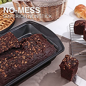 HONGBAKE 9x13 Baking Pan, Rectangle Cake Pan, Premium Small Sheet Pan for Oven with Widened Handle, Nonstick and Dishwansher Safe - Dark Grey