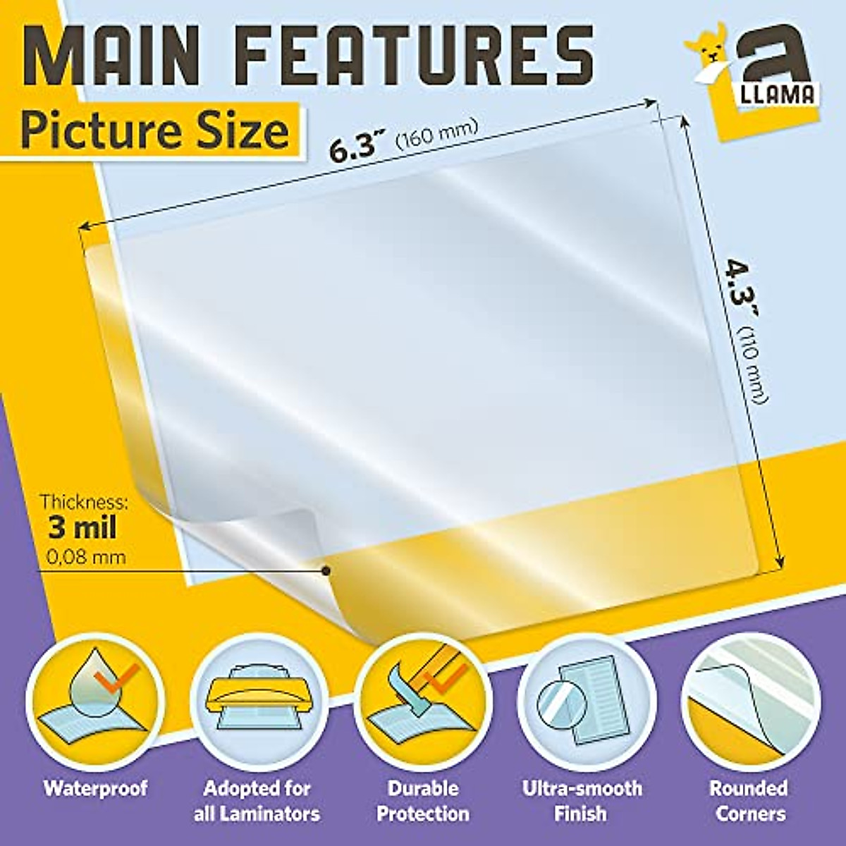 Thermal Laminating Pouches, 4.3 x 6.3 Inches, 3 Mil Thick, 50 Pack, Suited for Picture Size Laminating Sheets 4 x 6