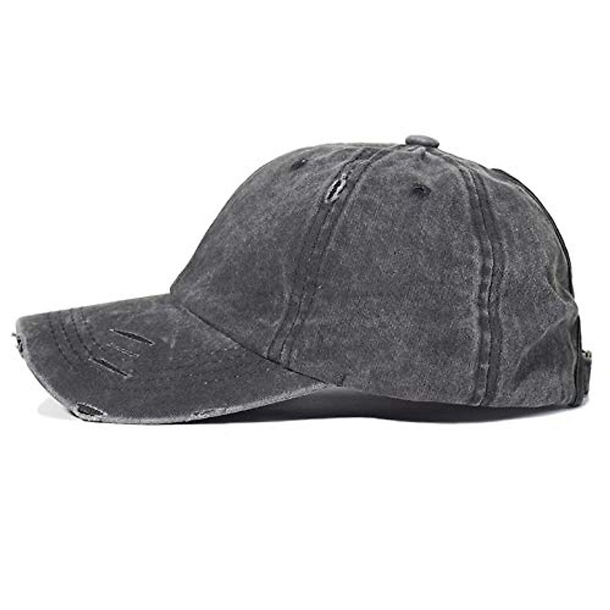 Washed Ponytail Hats Pony Tail Caps Distressed-Baseball for Women(Jean Black)