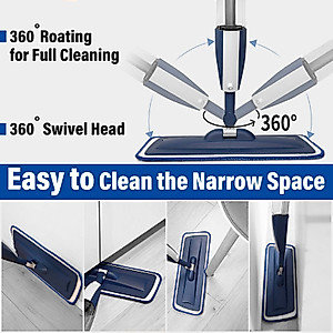 Mops for Floor Cleaning Wet Spray Mop with 14 oz Refillable Bottle and 3 Washable Microfiber Pads Home or Commercial Use Dry Wet Flat Mop for Hardwood Laminate Wood Ceramic