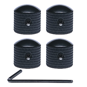 harpfeas 4 Pcs Metal Volume Tone Dome Tone Guitar Speed Control Knobs with Allen Keys Screws Set for Fender Strat Telecaster Gibson Les Paul Electric Guitar or Bass (Black)
