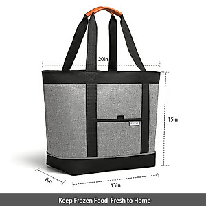Large Insulated Cooler Bag Gray with Thermal Foam Insulation Reusable Grocery Bag Transport Cold Or Hot Food Apply to Delivery Bag, Travel Picnic Cooler