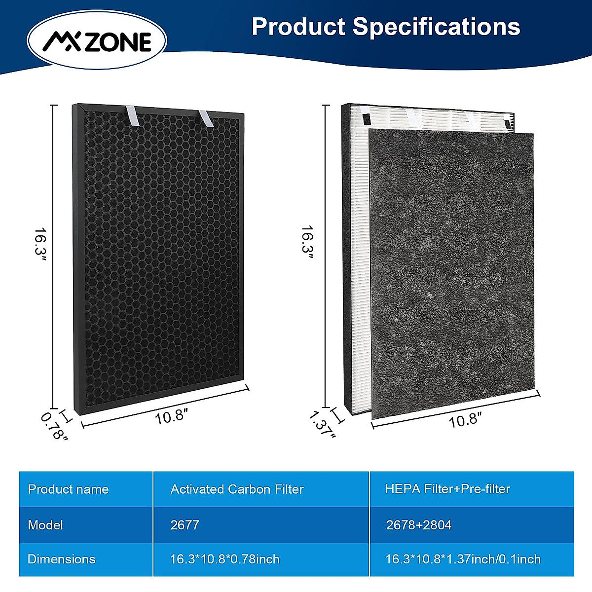 MXZONE for Bissell Air320 Replacement Filters Compatible with Bissell Air320 Air220 2609A Air Purifier, 2678, 2804 HEPA Filter and Pre-Filter and 2677 Activated Carbon Filter