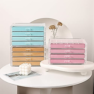 Frebeauty Earring Organizer Box,Acrylic Jewelry Box With 4 Drawers,Clear Jewelry Organizer With Velvet Trays,Rings Necklace Bracelets Studs Display Case For Women Girls(Khaki)