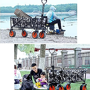 Suuim Collapsible Folding Wagon, Outdoor Folding Utility Wagon Heavy Duty Garden Cart, Folding Wagon Utility Truck, Adjustable Handle, Portable Camping Trol