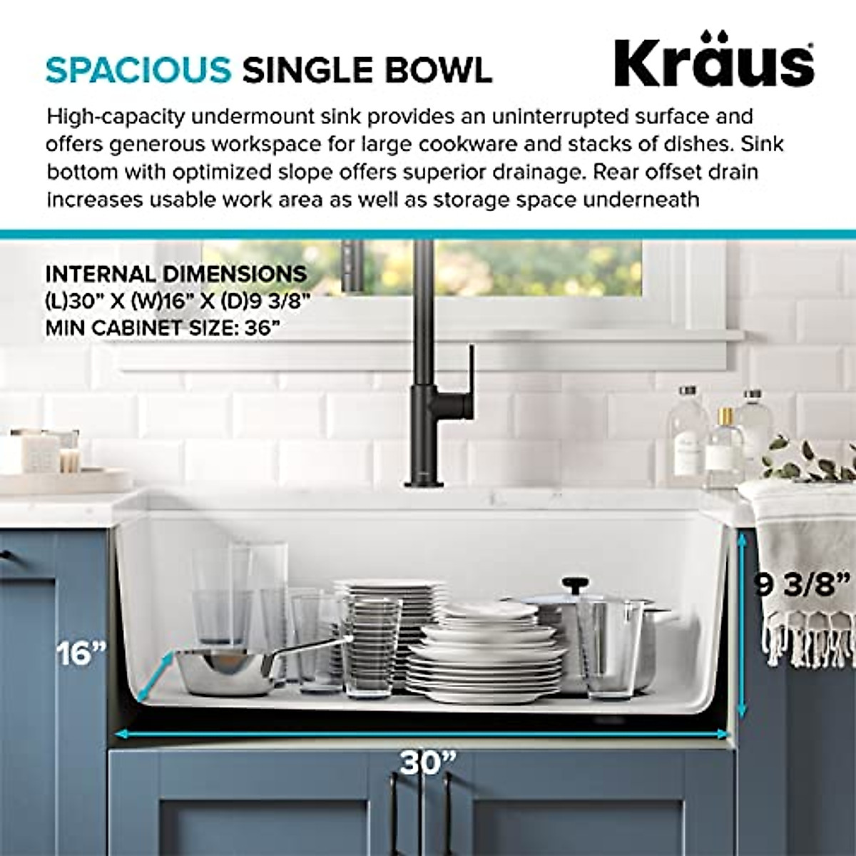 KRAUS Bellucci Workstation 32 in. Undermount Granite Composite Single Bowl Kitchen Sink in White with Accessories with WasteGuard™ Continuous Feed Garbage Disposal, KGUW1-33WH-100-75MB