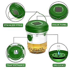 KENW Wasp Trap, 2 Pack Wasp Traps Outdoor Hanging, Solar-Powered Yellow Jacket Trap, Bee Traps for Outside, Hornet Trap, Wasp Killer, Effective Hornet Traps Outdoor Hanging, Bee Catchers for Outside