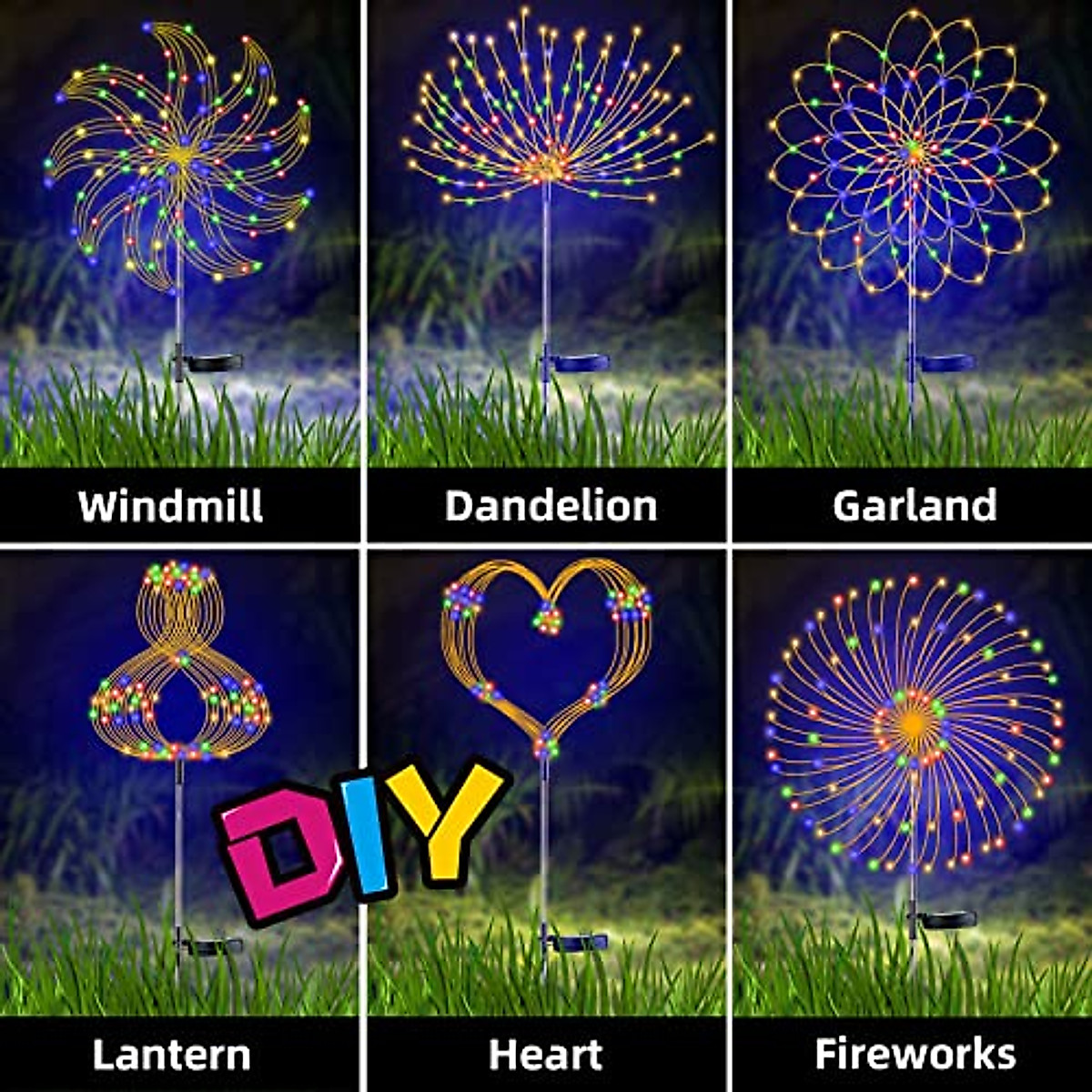 4 PCS Solar Firework Light, Outdoor Solar Garden Decorative Lights 120 LED Powered 40 Copper Wires String DIY Landscape Light for Walkway Pathway Backyard Christmas Decoration Parties (Multi-Colored)