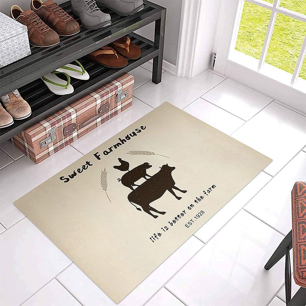 Farmhouse Rooster Pig and Cow Bathroom Rugs Soft Bath Rugs Non Slip Washable Cover Floor Rug Absorbent Carpets Floor Mat Home Decor for Kitchen Bedroom Floor Mat 17x30 Inch