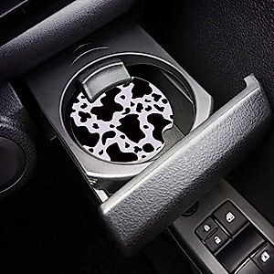 Small Car Coasters 2 Pack 2.56", Absorbent Stone Coasters Ceramic Car Cup Coaster Drink Cup Holder Coasters Cow Print Animal Themed Black and White